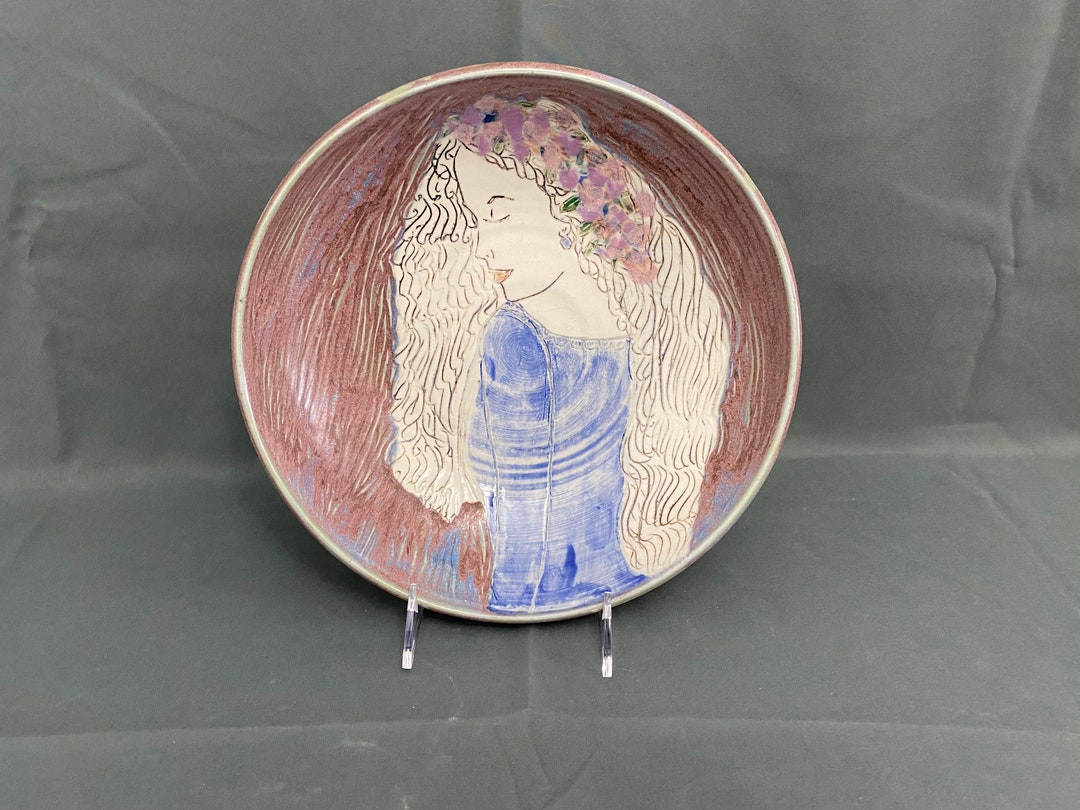 Lady Bowl is Hand Drawn Art, Carved, and Thrown Original Pottery Design ...