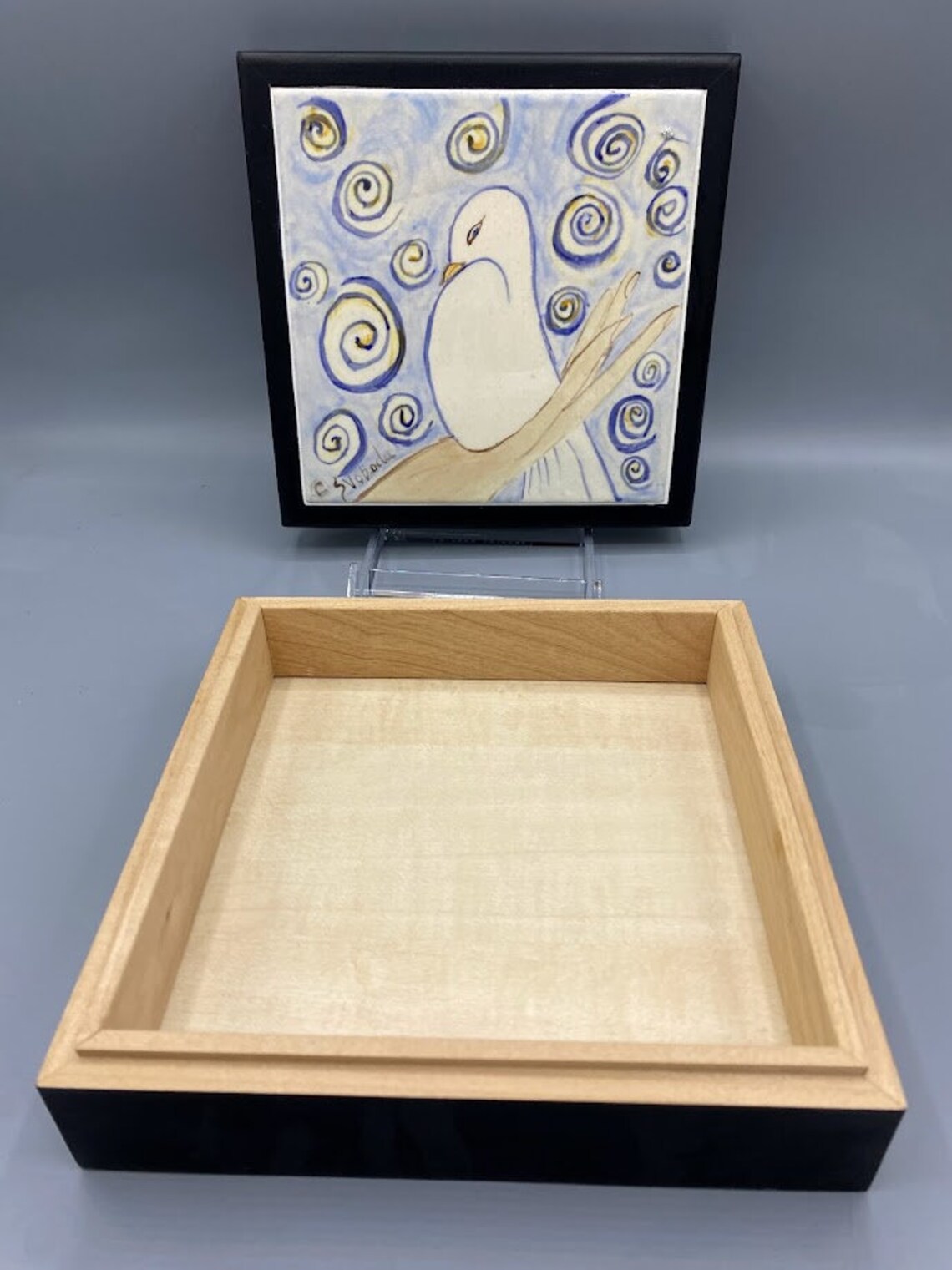 Ceramic Tile Box of Bird, Dove Tile Box, Hand Painted Tile Box, Clay ...