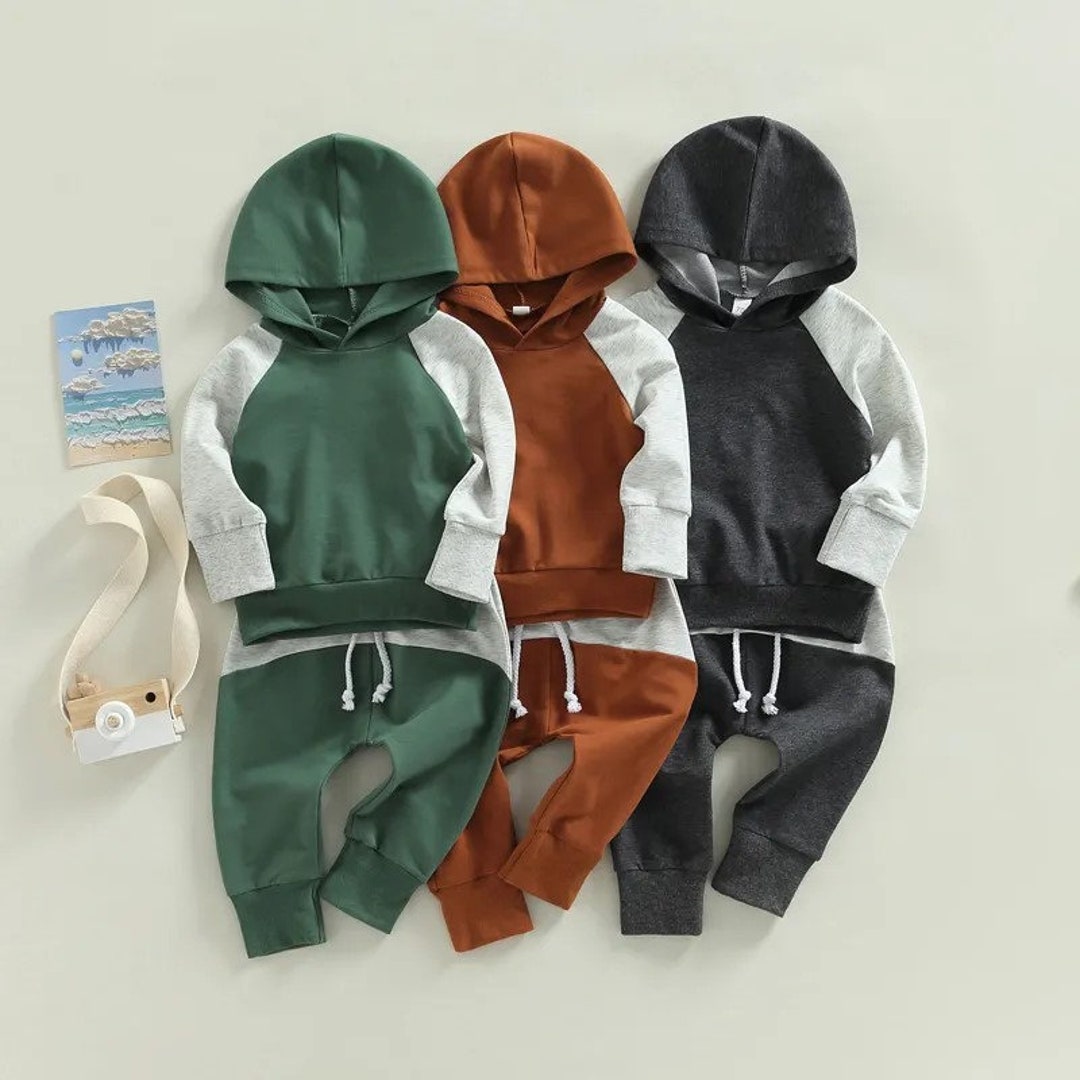 Patchwork Hooded Jogger Set Baby Boy Clothes Cute Toddler - Etsy