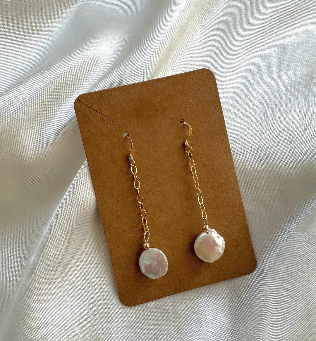 14K Gold Filled Freshwater Pearl Coin Drop Earrings - Etsy