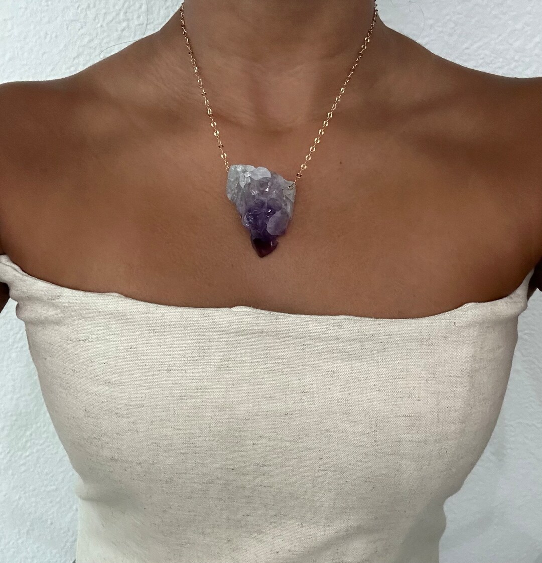 Amethyst Crystal Necklace - 14K Gold Filled Cable Chain With Amethyst ...