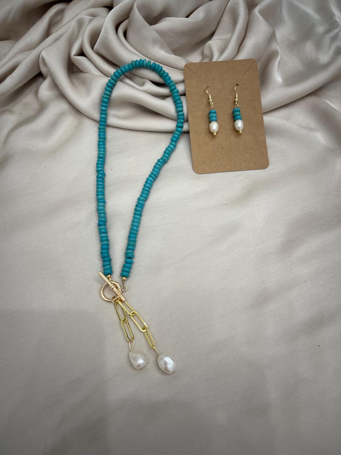 Pearl Toggle Chain Necklace Turquoise Freshwater 14k Gold Filled ...