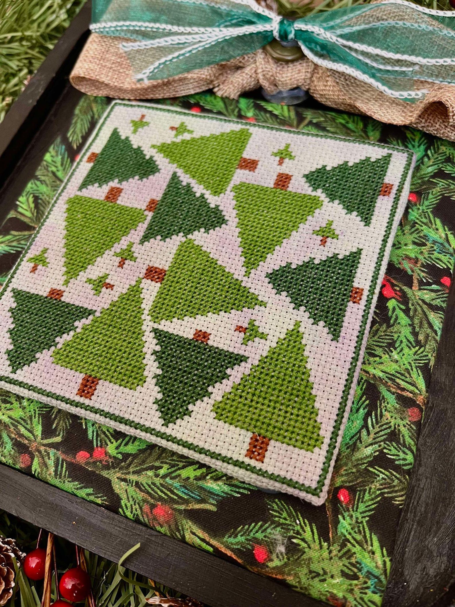 December Pine Trees Monthly Cross Stitch Pattern, Digitial PDF Instant ...