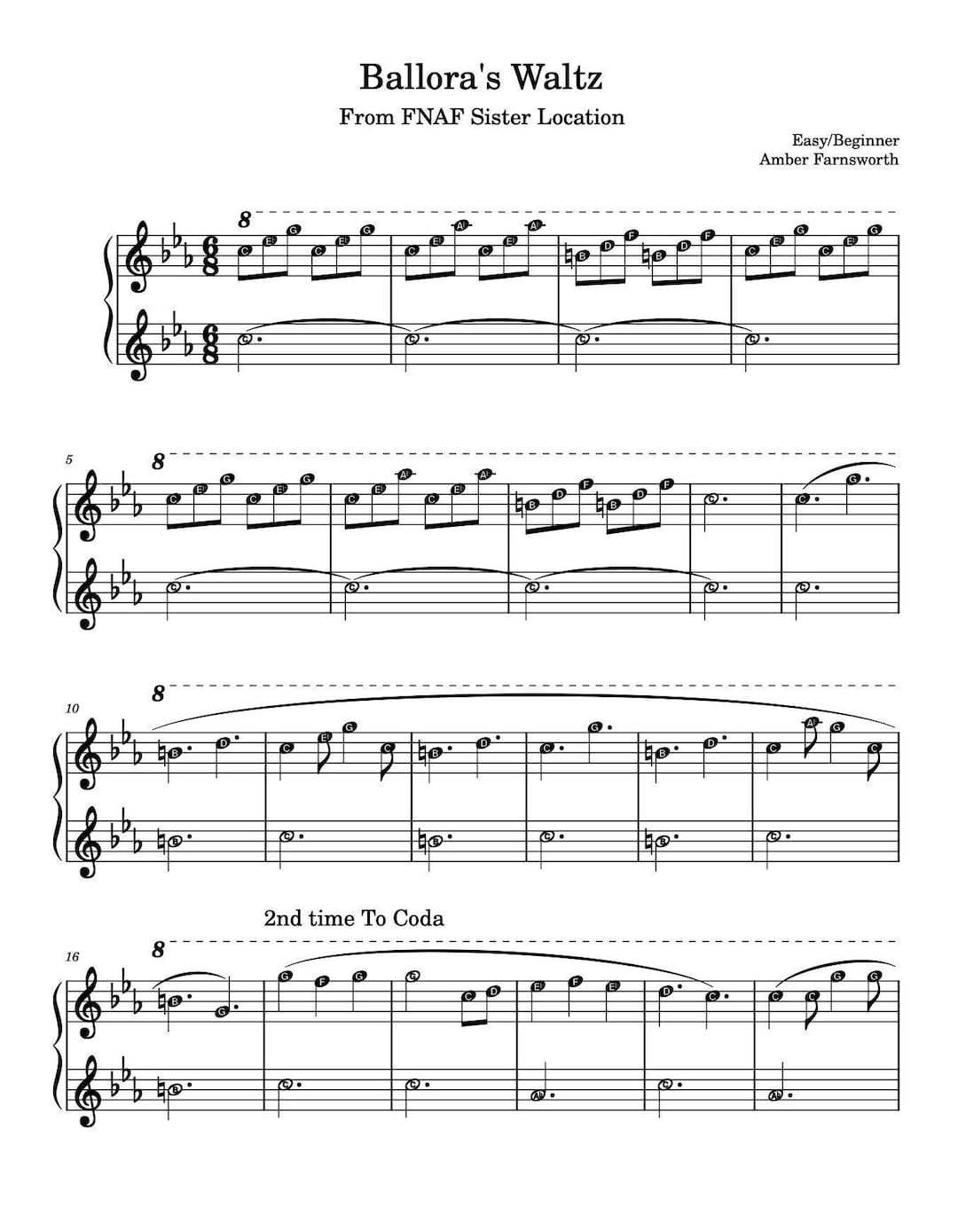 Ballora's Waltz Simplified Sheet Music, Ballerina Song, Piano Sheet ...
