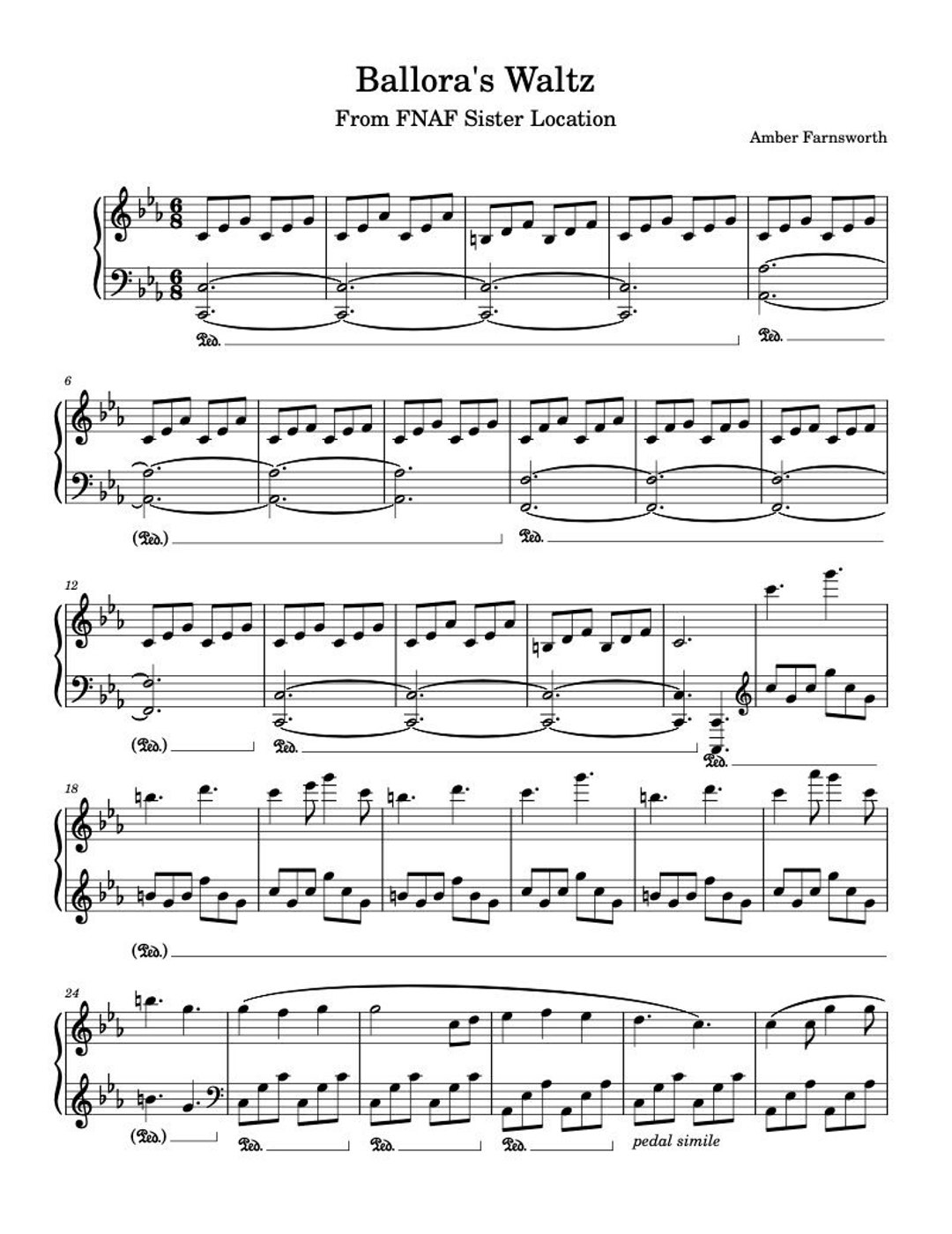 Ballora's Waltz Sheet Music, Five Night's at Freddy's Sheet Music, FNAF ...