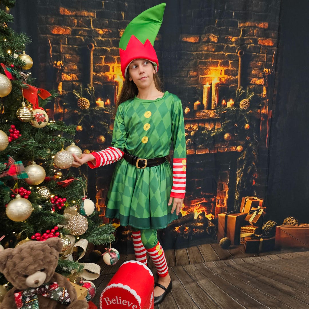 Green Christmas Elf Kids Costume, Green Costume of Elf for Kids, Elf ...