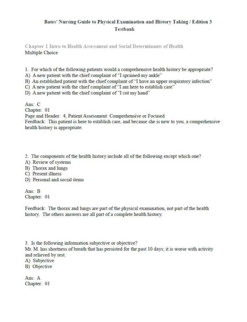 Practice Question and Answers for Bates' Nursing Guide to Physical ...