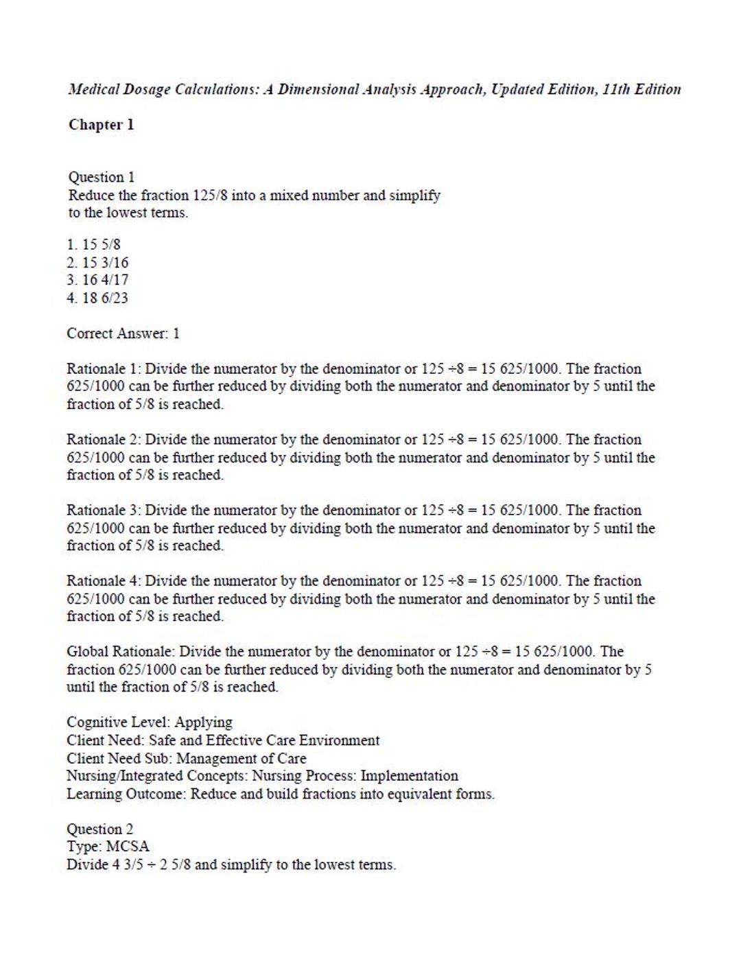 Practice Question and Answers for Medical Dosage Calculations A ...