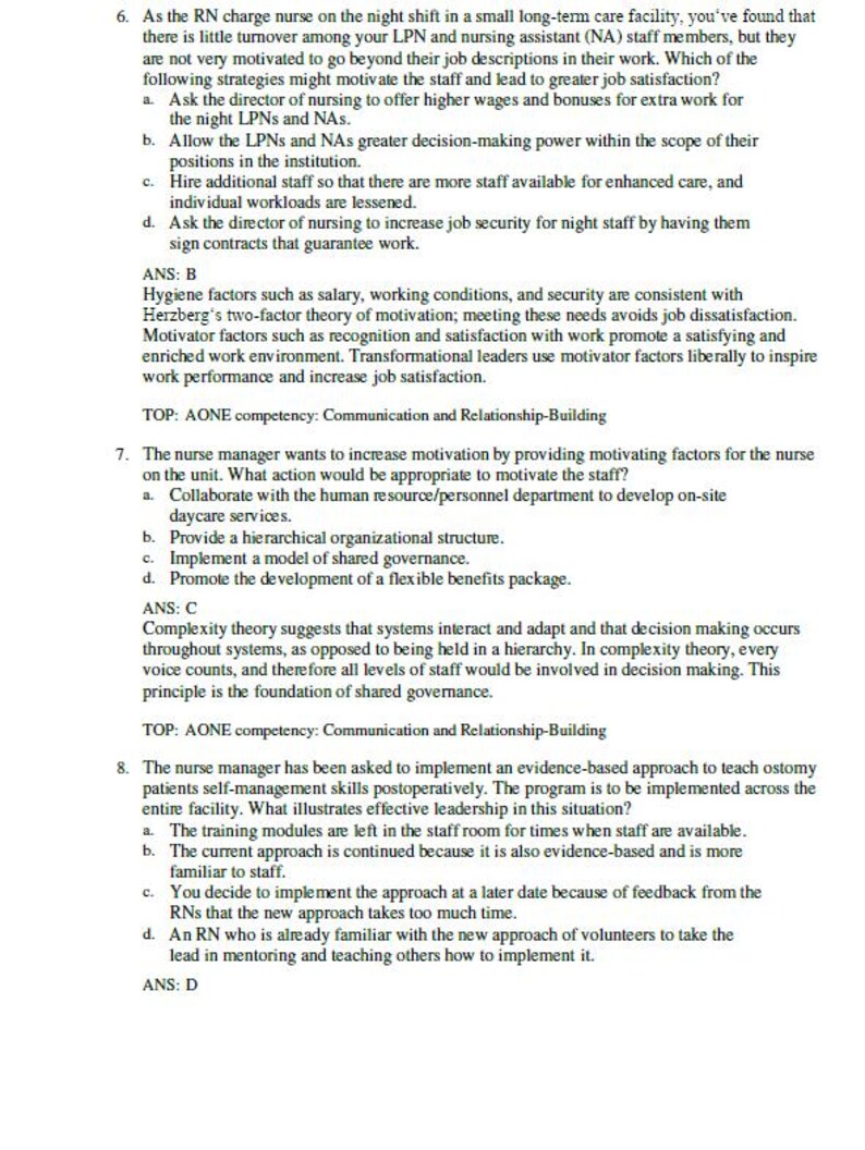 Practice Question and Answers for Leading and Managing in Nursing 8th ...