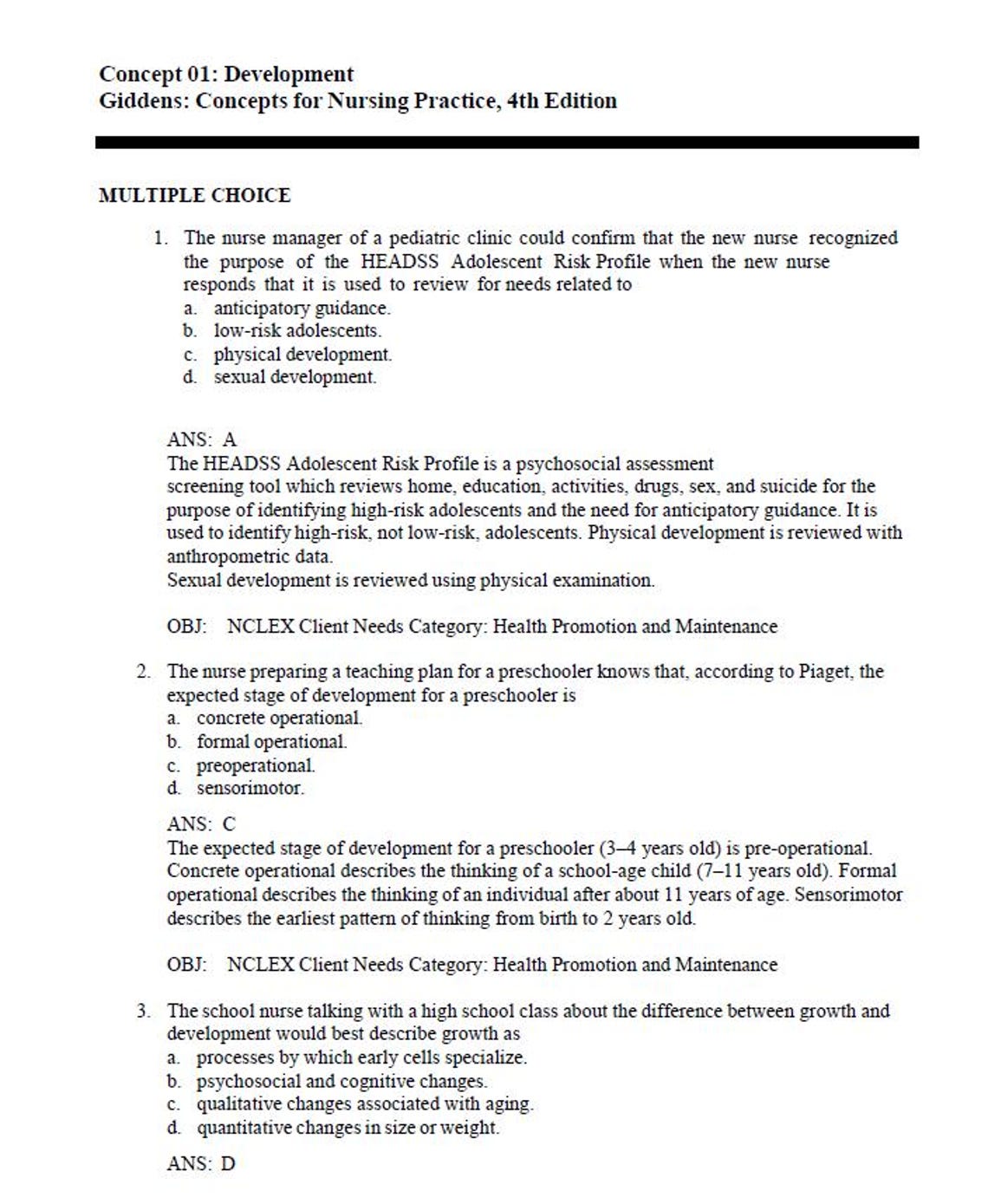 Practice Question and Answers for Concepts for Nursing Practice 4th ...