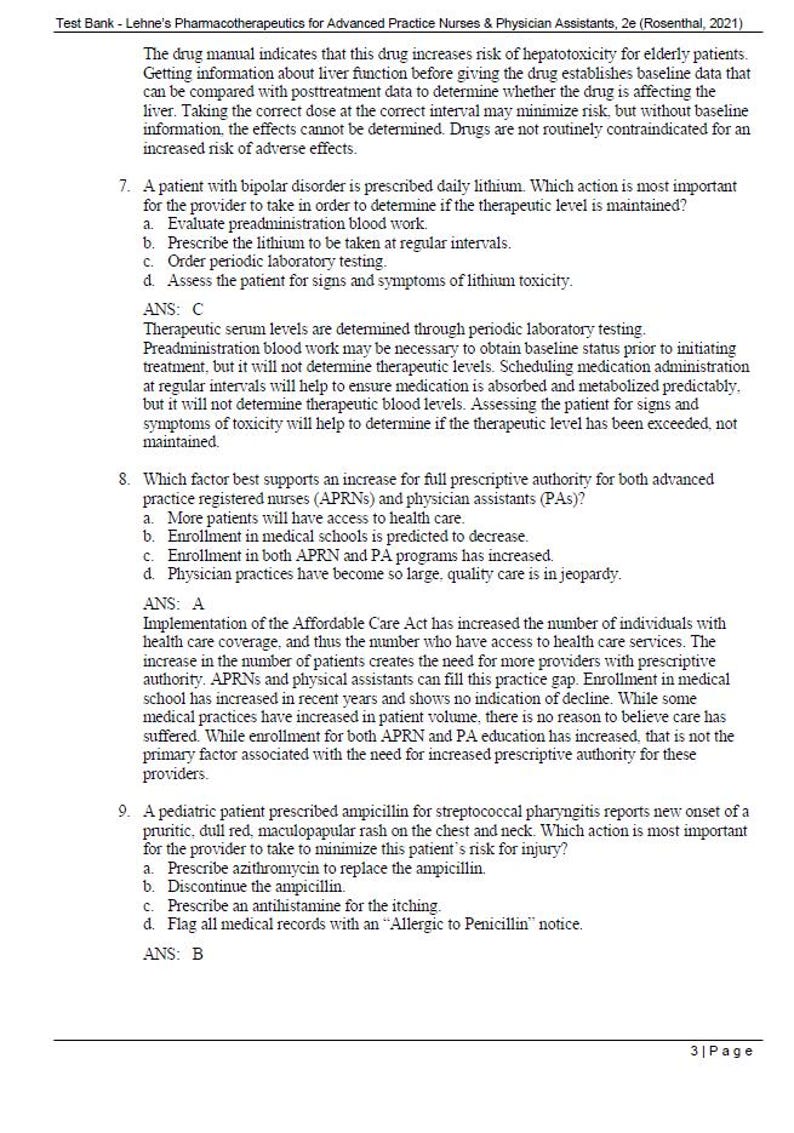 Practice Question and Answers for Lehnes Pharmacotherapeutics for ...