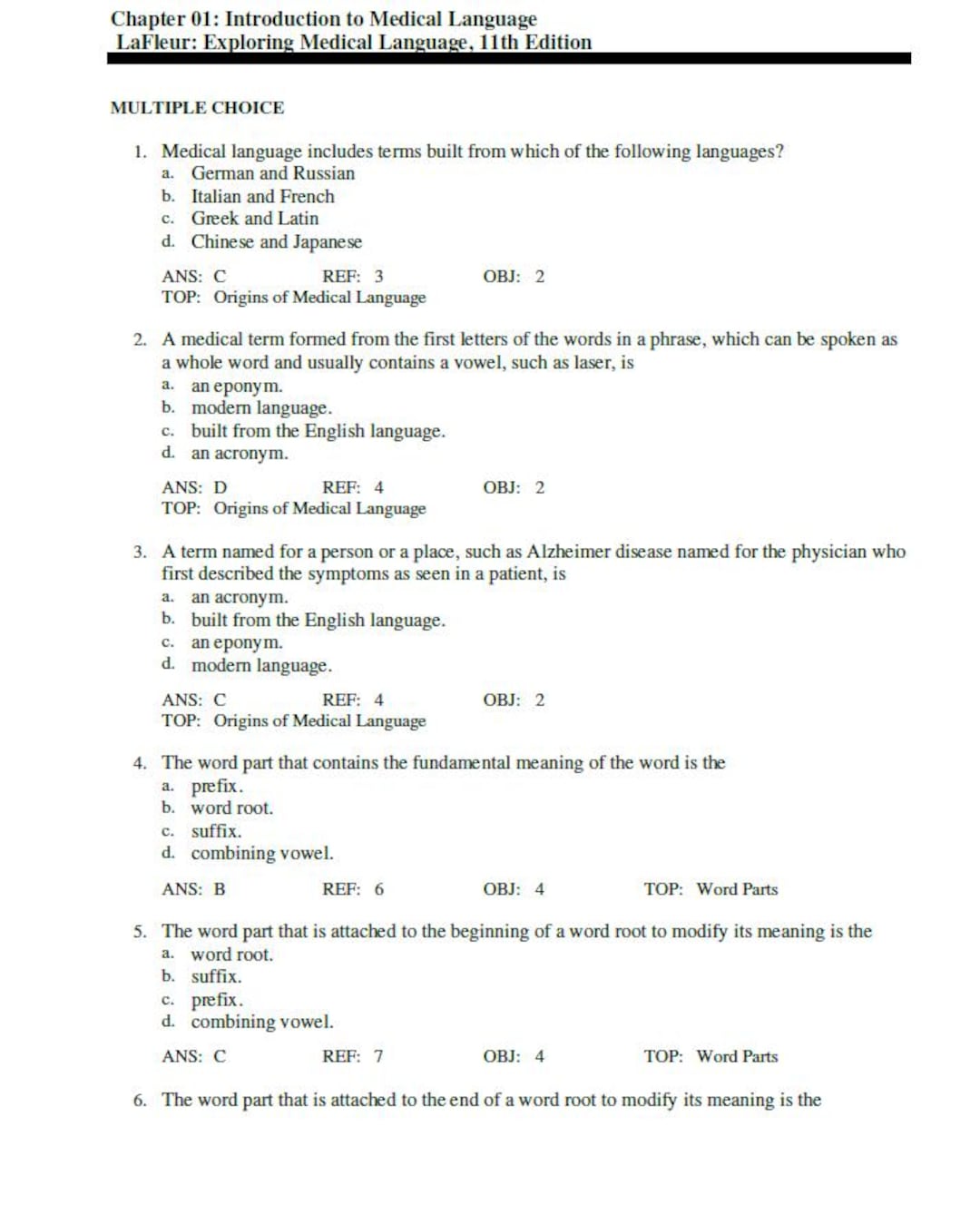 Practice Question and Answers for Exploring Medical Language 11th ...