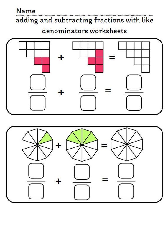 Adding Fractions With Like Denominators Worksheets 4th Grade Add And