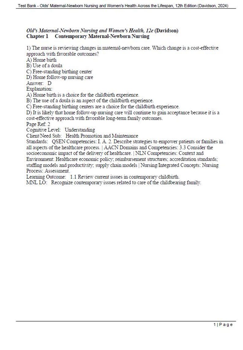 Practice Question and Answers for Olds Maternal Newborn Nursing and ...