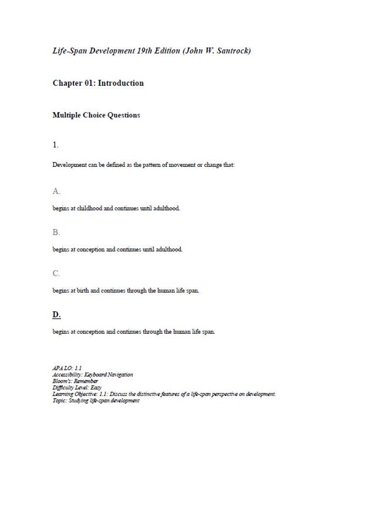 Practice Question and Answers for Life-span Development 19th Edition ...