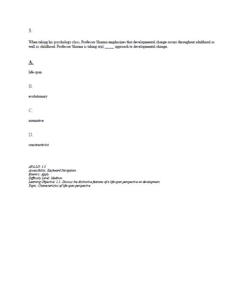 Practice Question and Answers for Life-span Development 19th Edition ...