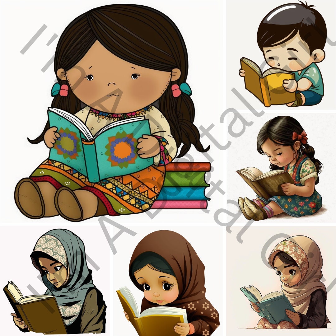 Multicultural Readers/ Diverse Readers Clipart, Children Reading, PNG ...