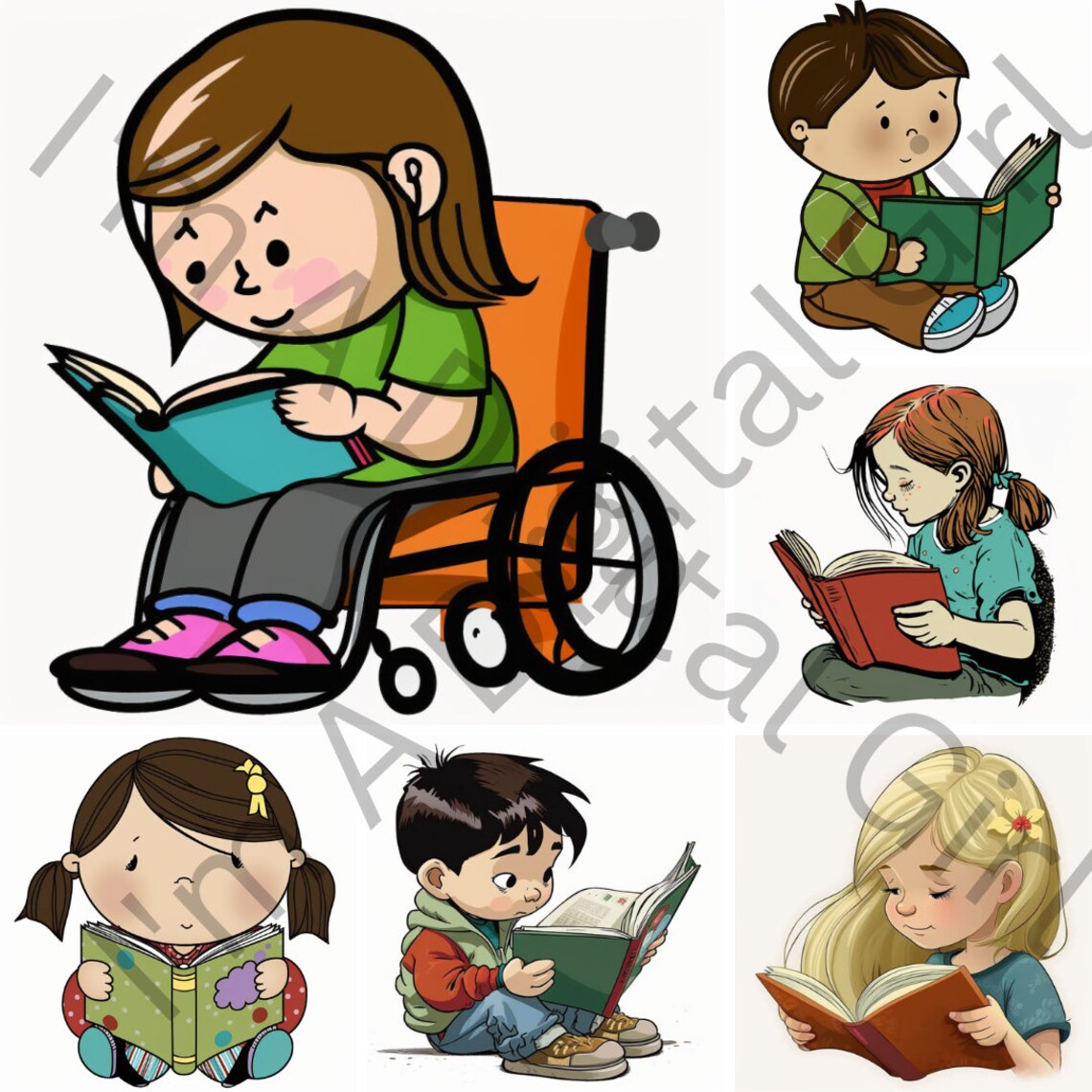 Multicultural Readers/ Diverse Readers Clipart, Children Reading, PNG ...