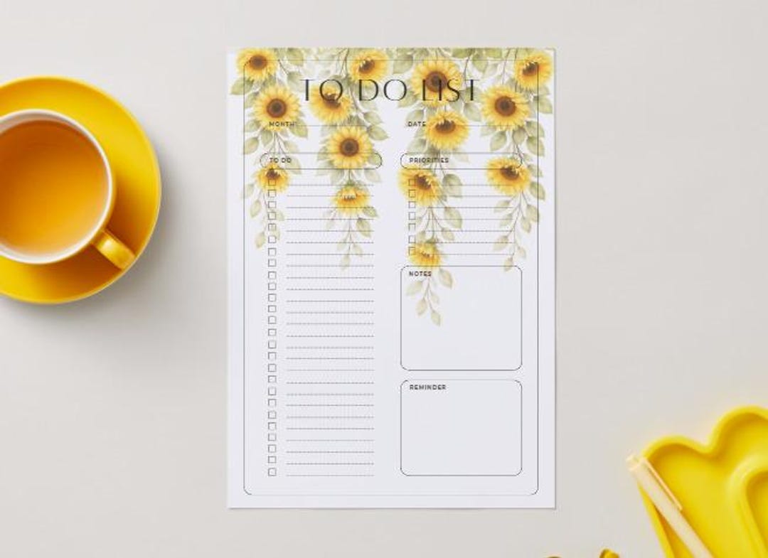 Sunflower to Do List Printable – Daily Planner With Sunflowers ...