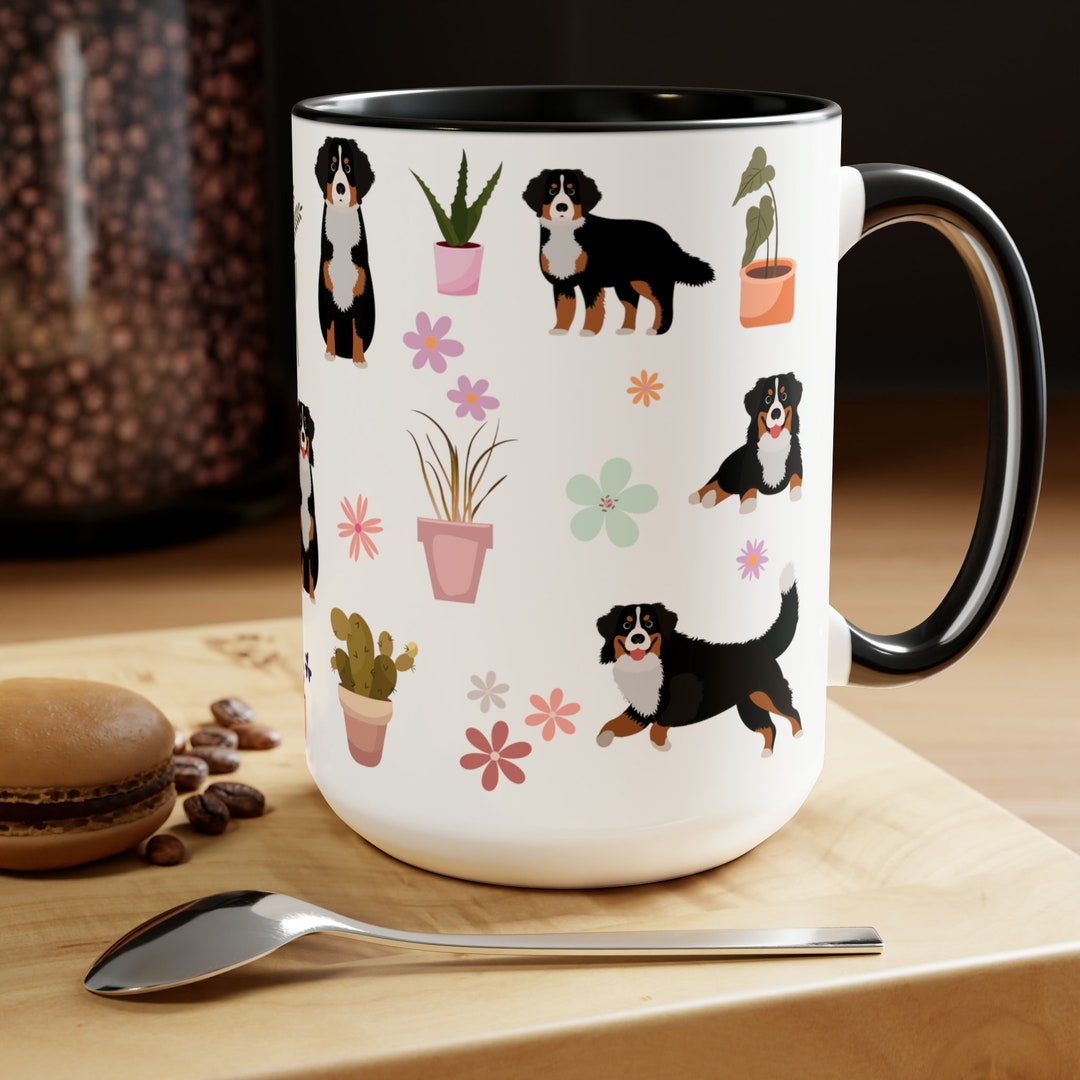 Bernese Mountain Dog Mug, Cute Berner and Plant Lover Ceramic Coffee ...