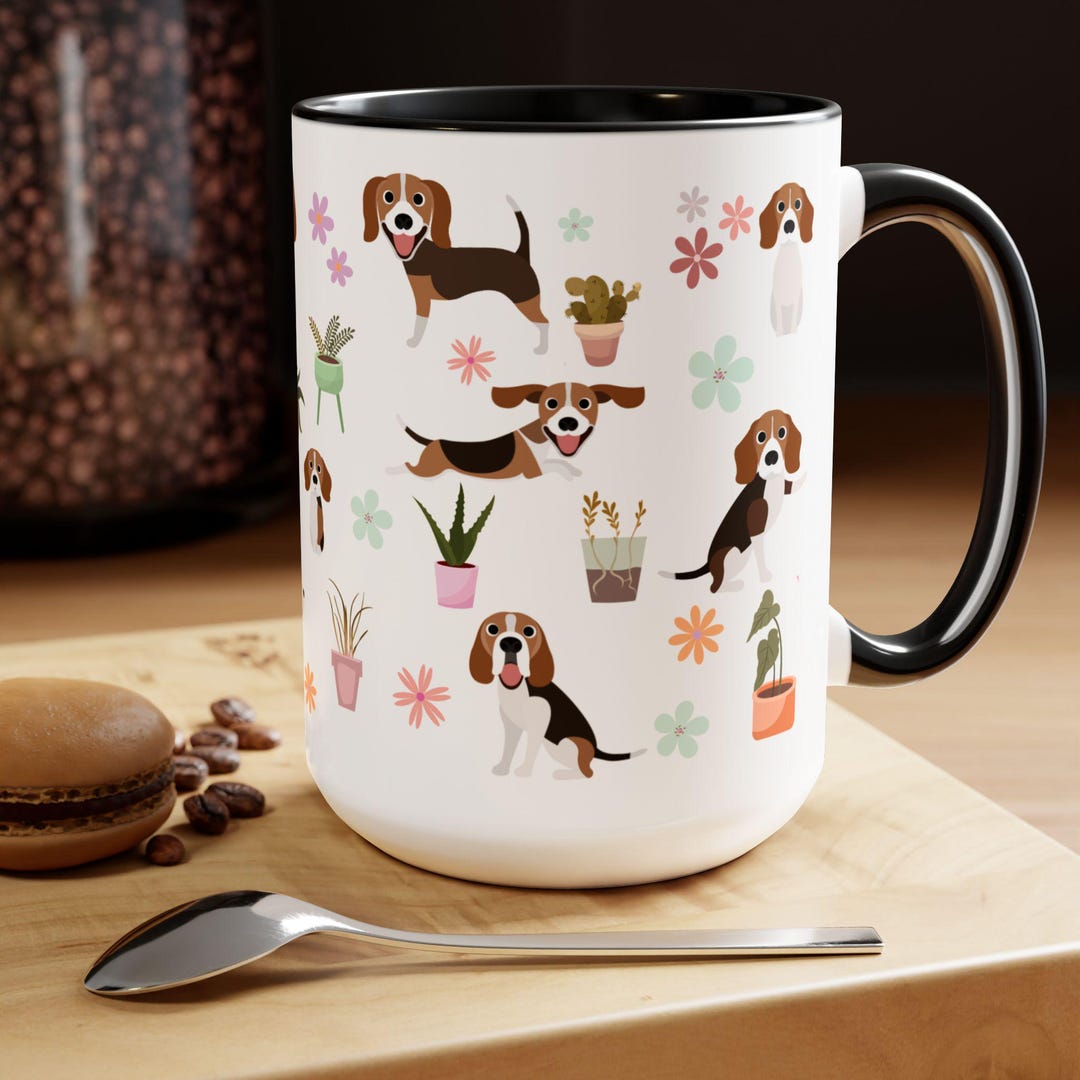 Cute Beagle Mug, Beagle and Plant Lover Coffee Mug, Adorable Beagle and ...