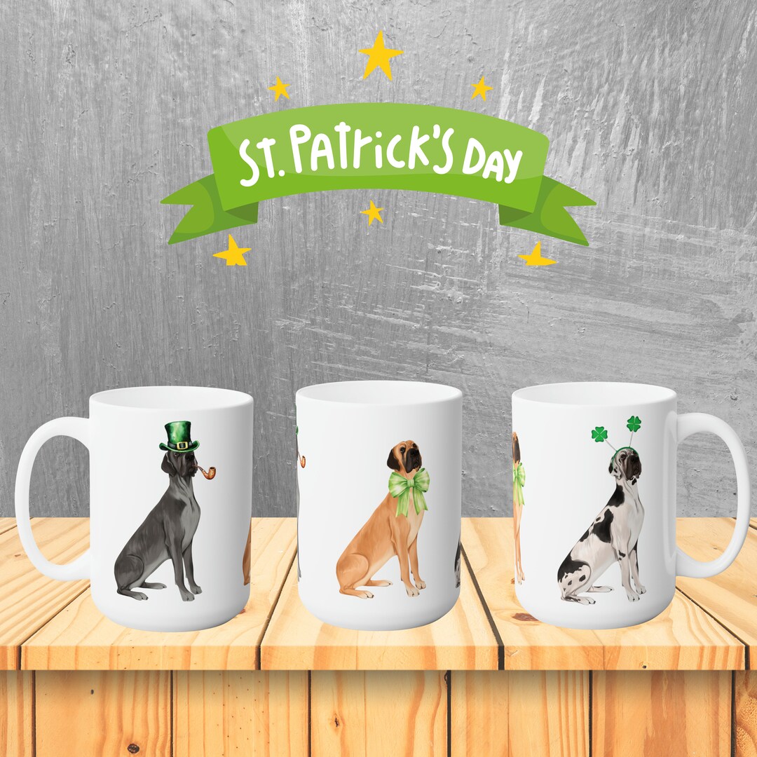 Great Dane St. Patrick's Day Coffee Mug, Irish Dane Coffee Cup, Ceramic ...
