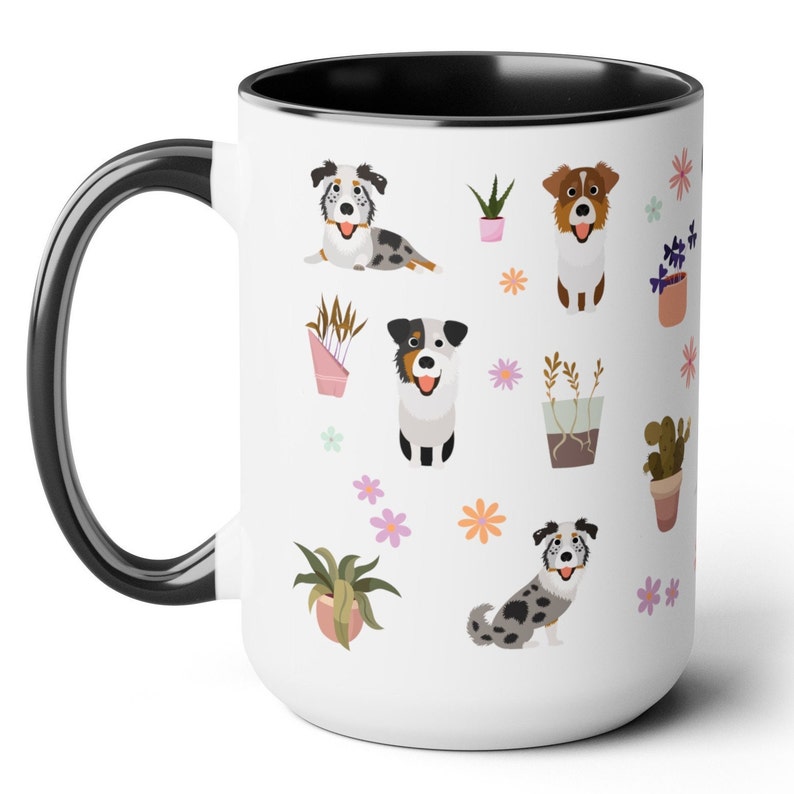 Cute Aussie Coffee Mug, Australian Shepherd Floral Plant Mug, Cute ...