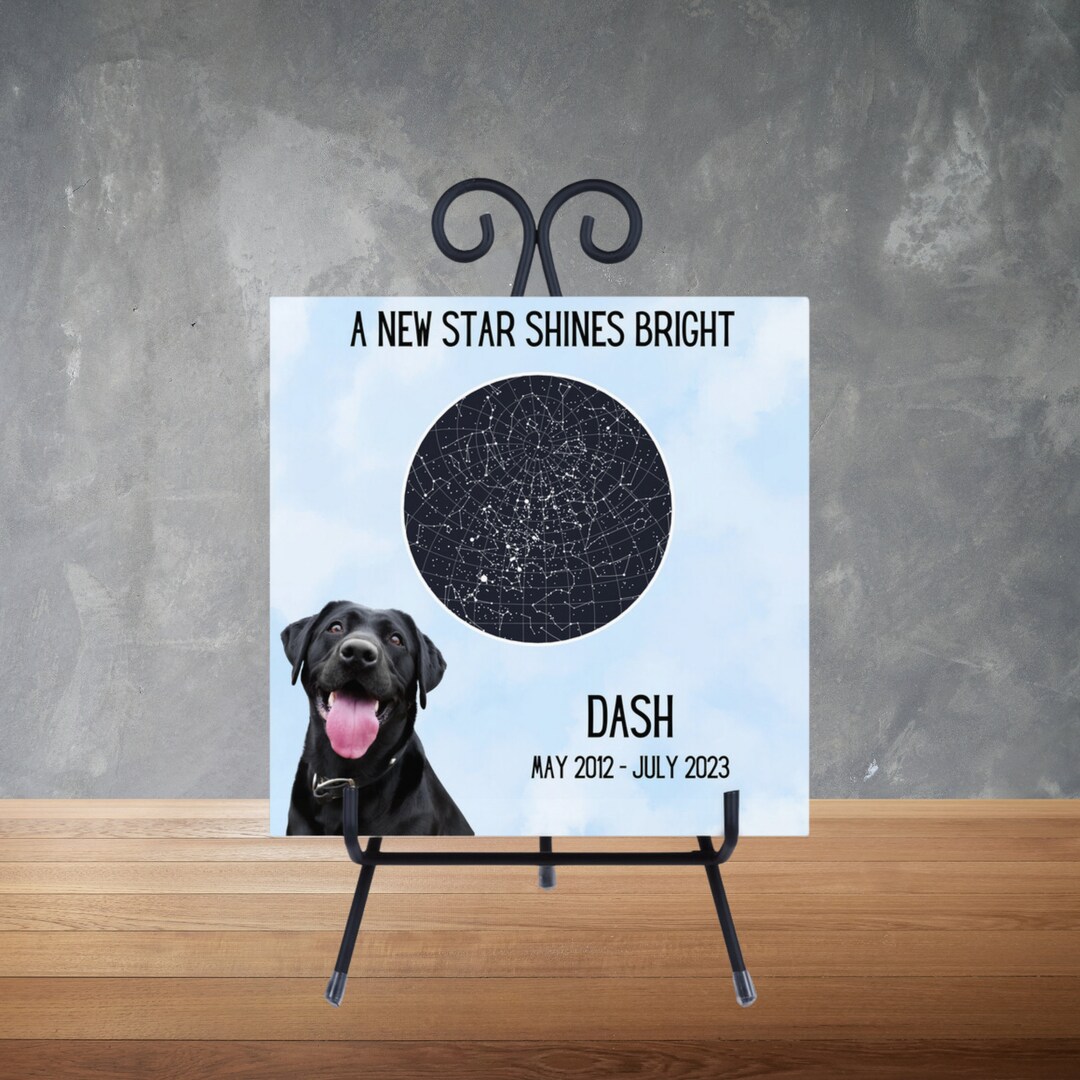 Personalized Pet Loss Photo Tile, Star Map Custom Pet Sympathy Gift ...