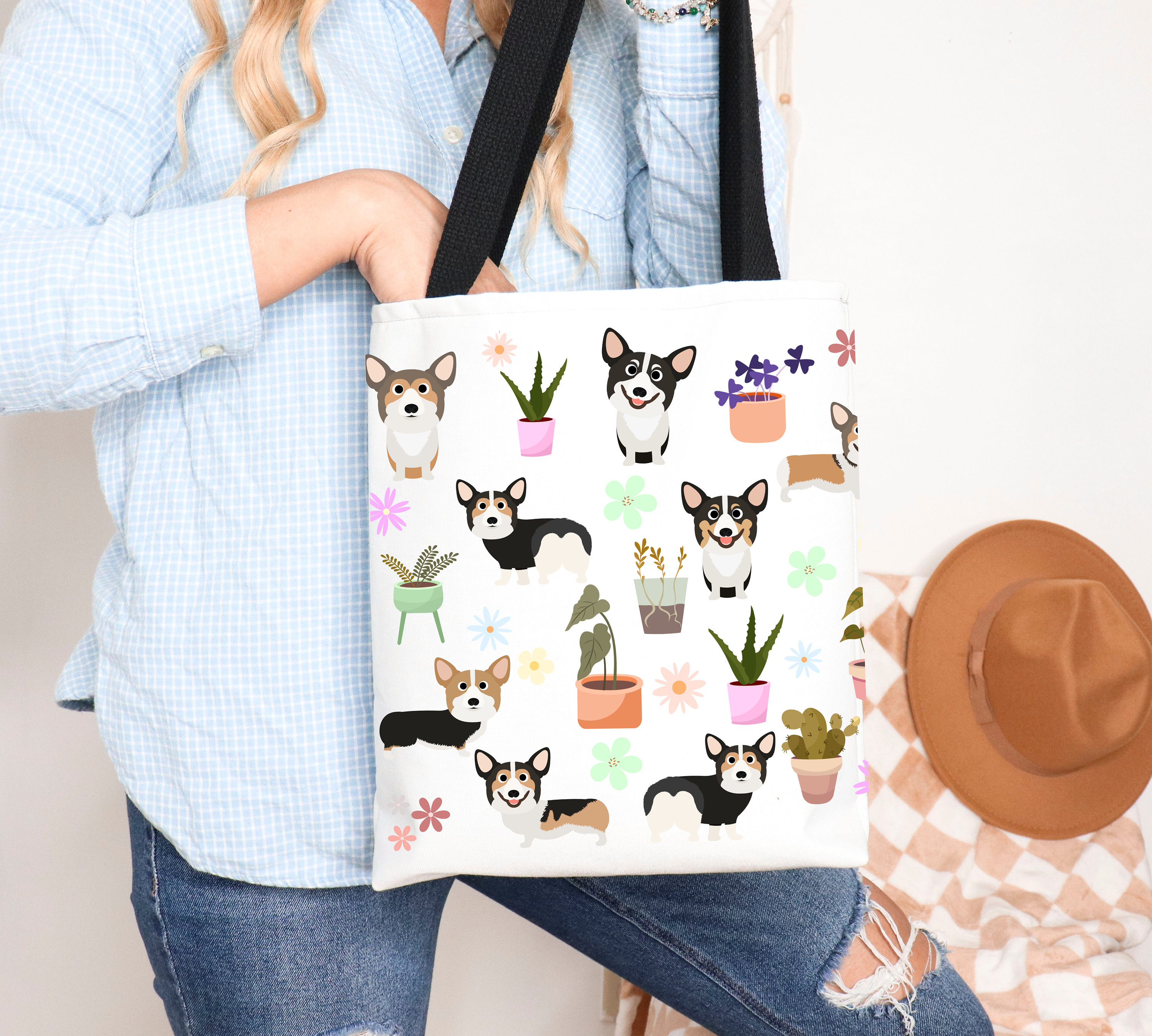 Corgi Tote Bag, Gift for Corgi Lover, Cute Corgi Market Bag, Corgi ...