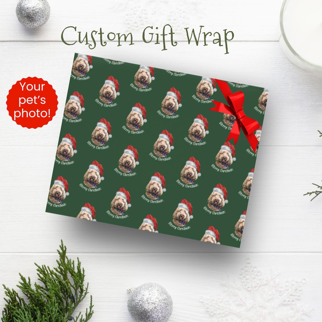 Custom Dog Wrapping Paper, Personalized Pet Face Holiday Wrap, Dog ...