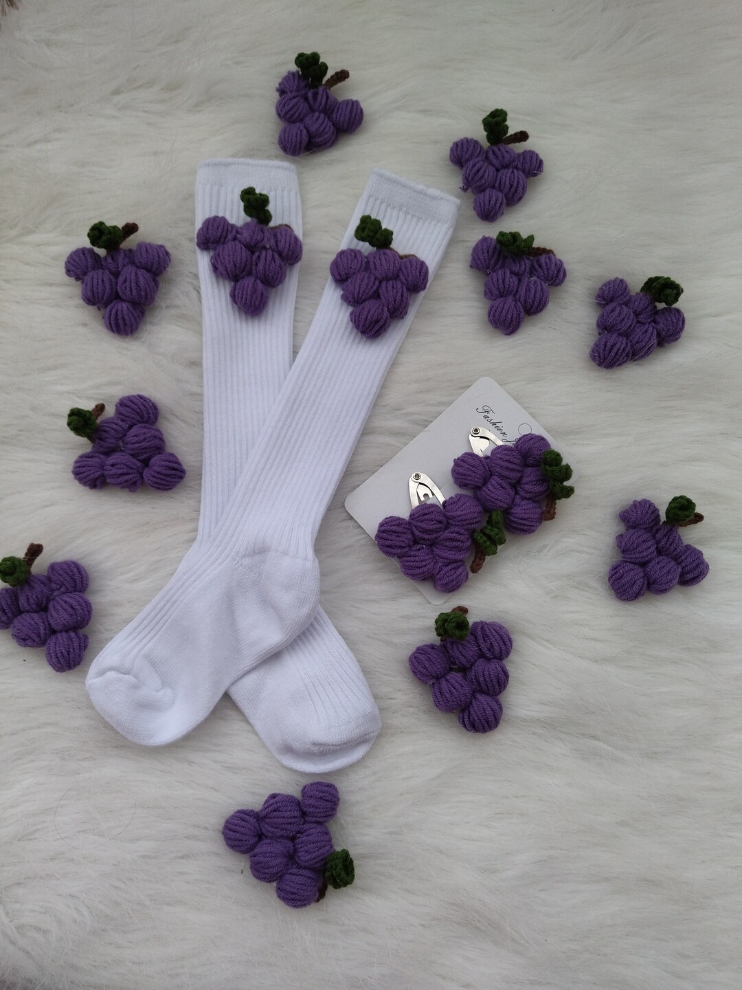 12 Pcs,3d Crochet Grape Motif, Purple Grape Applique, Knitted Grape Bunch, Grape Patch for ...