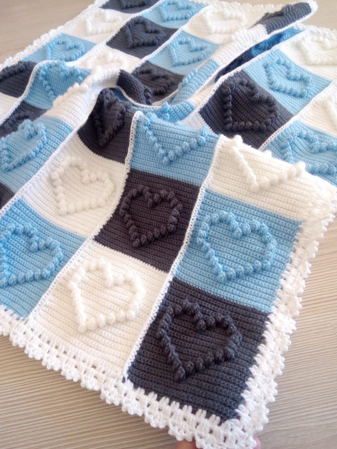 Crochet Heart Afghan Blanket PATTERN: Bobble Stitch Granny Square ...