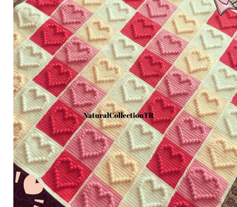 Crochet Heart Bobble Stitch Blanket Pattern: Easy Hearts Afghan (PDF ...