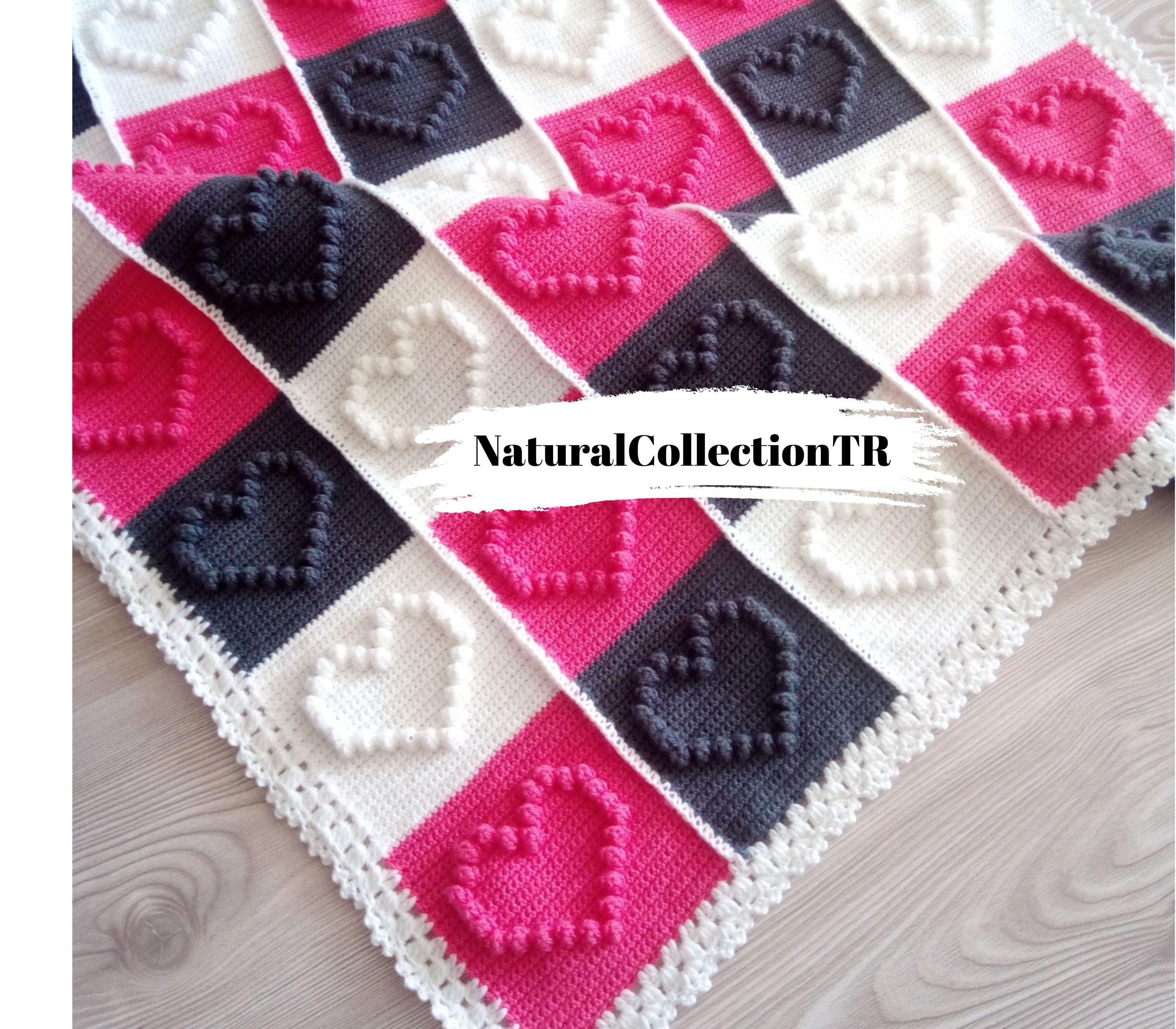 Crochet Heart Bobble Stitch Blanket Pattern: Easy Hearts Afghan (PDF ...
