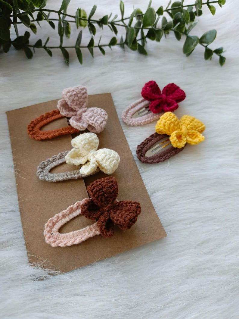 Bow Hair Clips Pattern ,crochet Hair Clips, Girls Snap Clips, Pigtail ...