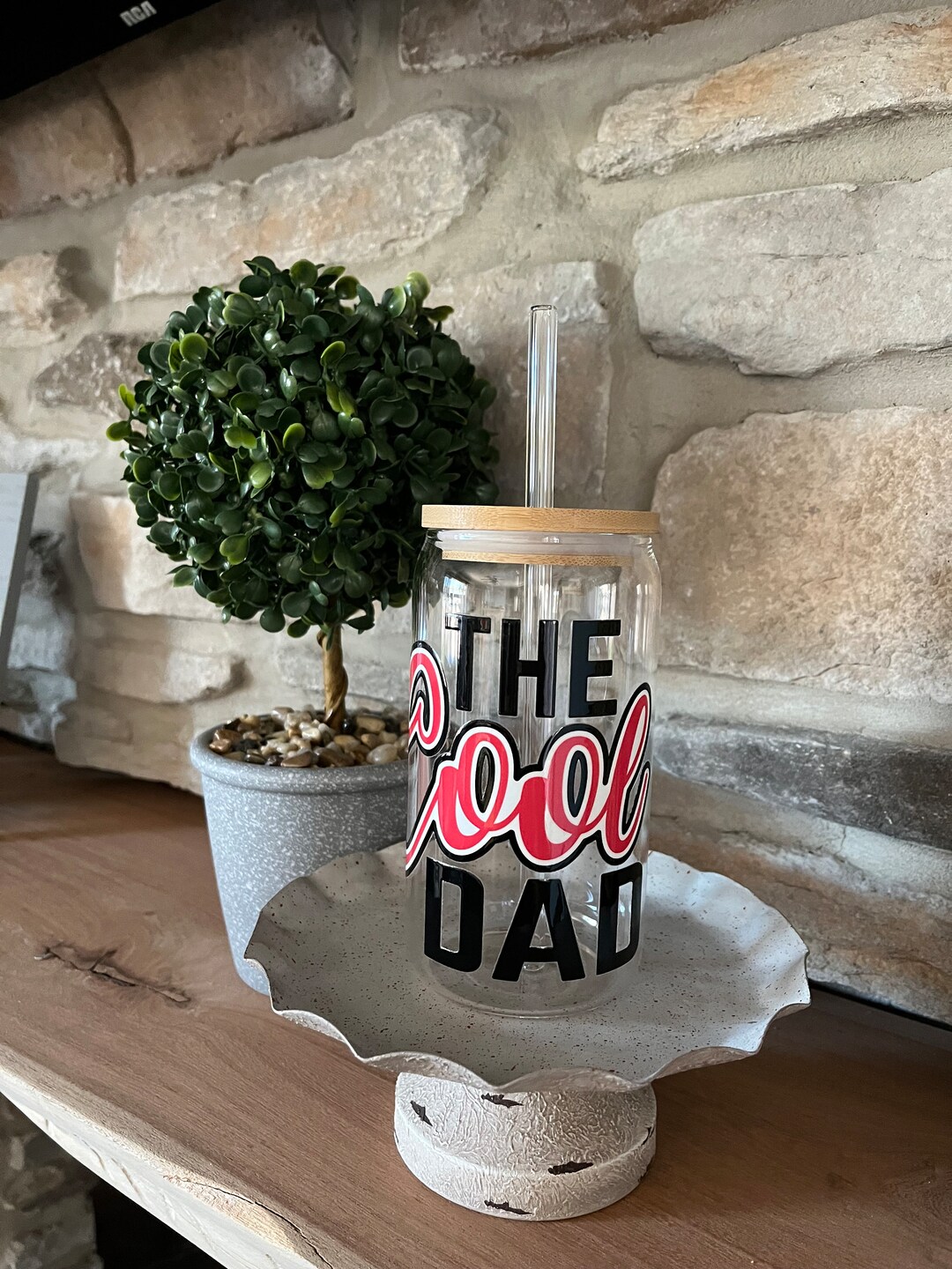 The Cool Dad Iced Coffee Glass Cup Glass Cup With Lid and Straw Glass ...