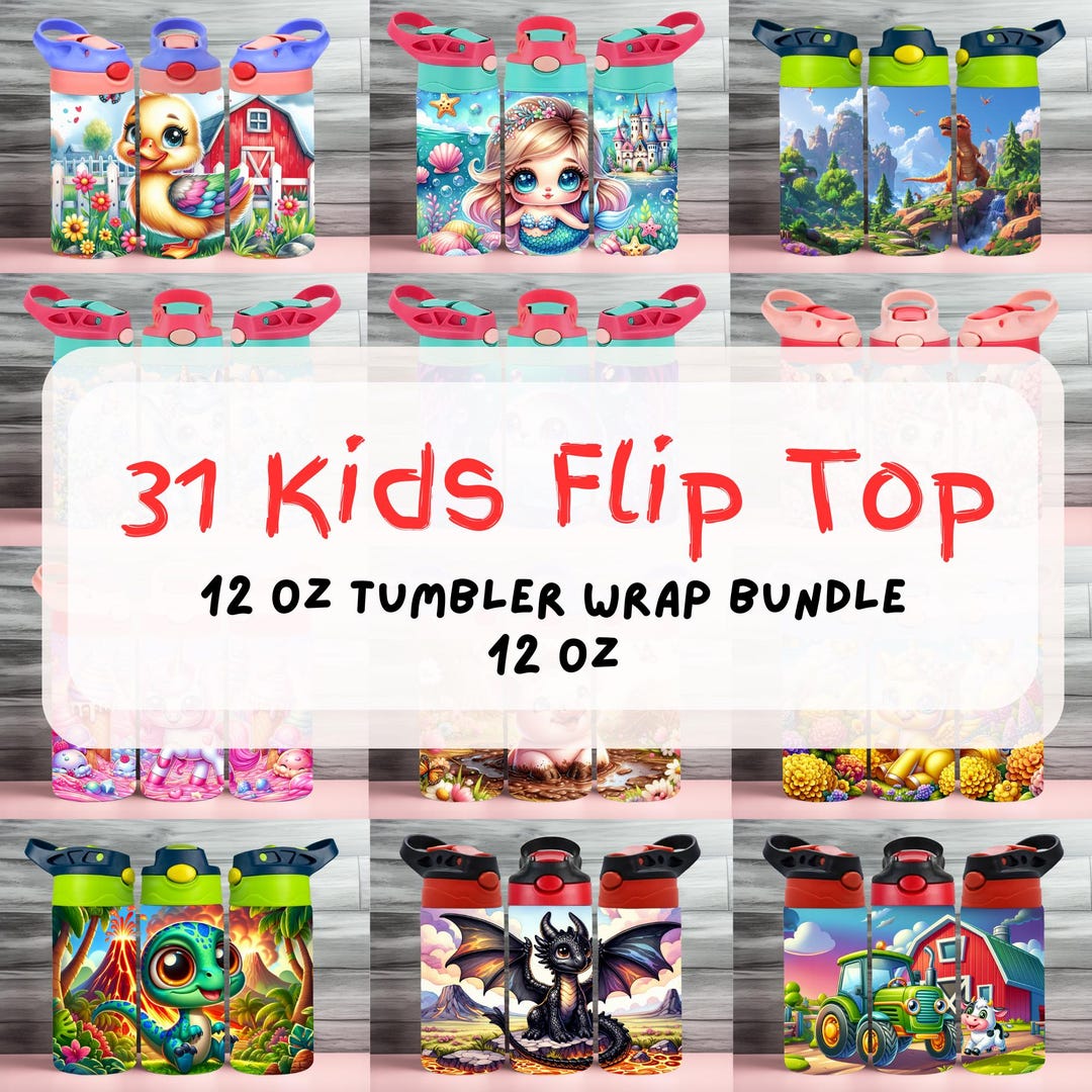 Kids Tumbler Wrap Bundle: 31 Seamless 12oz Designs (PNG Digital ...