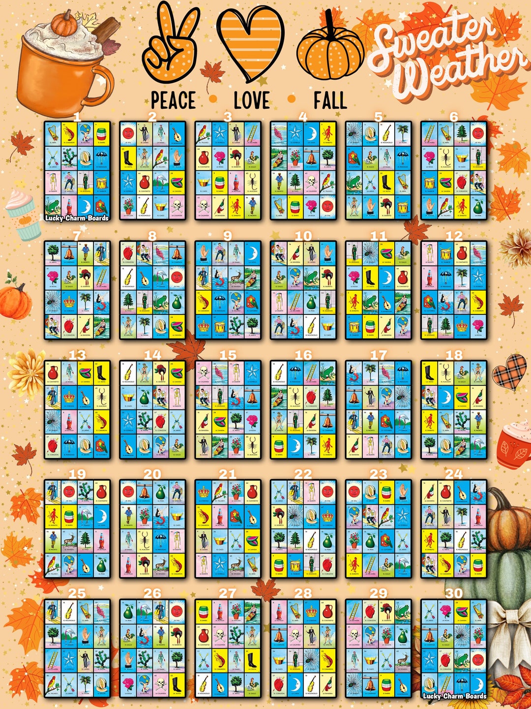 Loteria Board First to Fill Full Card 30 Numbers FREEBIE - Etsy