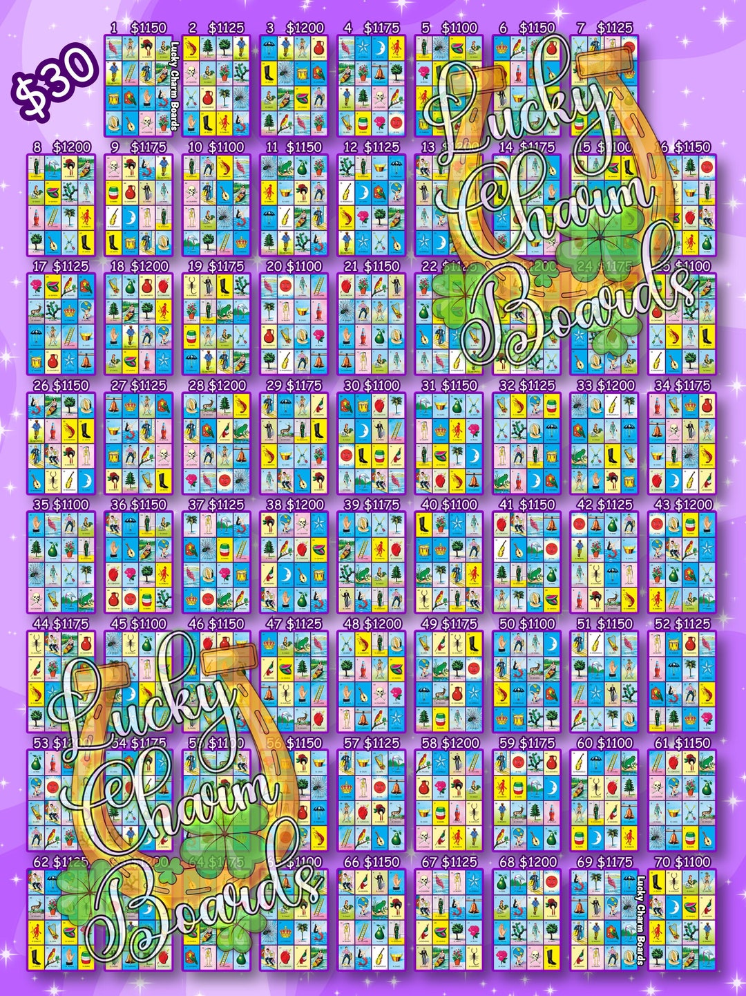 Loteria Board, First to Fill, FTF, Full Card, Amounts, 70 Numbers - Etsy