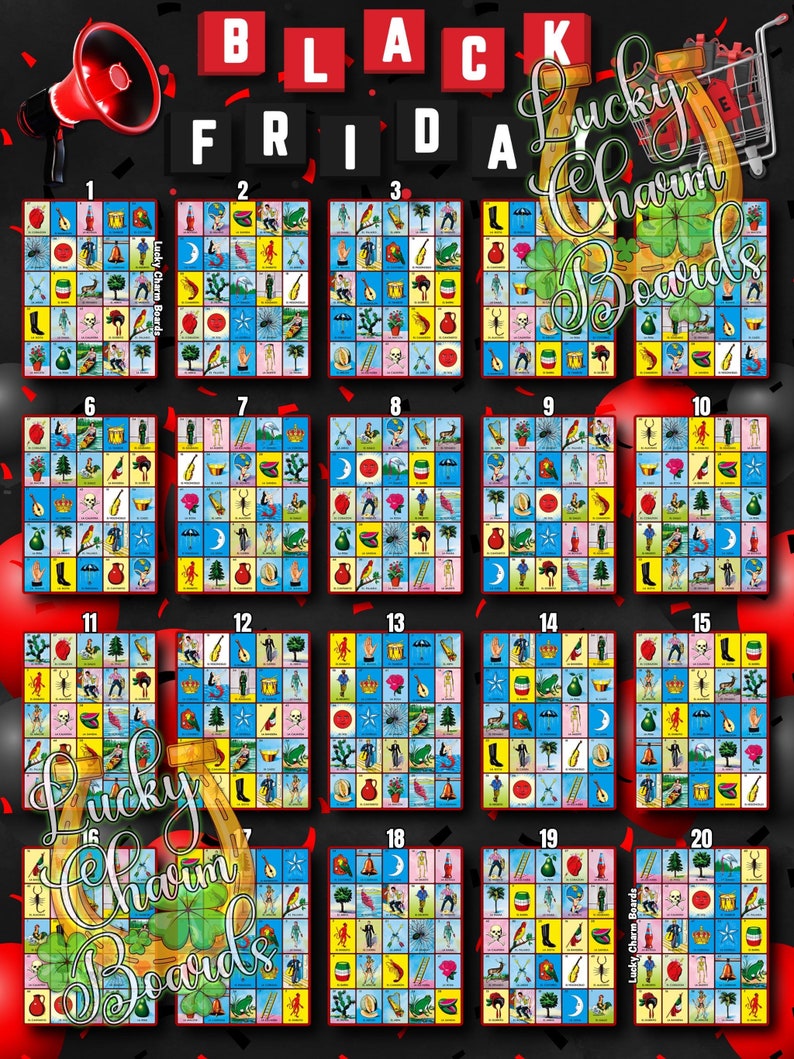 Loteria Board, FTF, First to Fill, 5x5, 25 Figures, Full Card, 20 ...