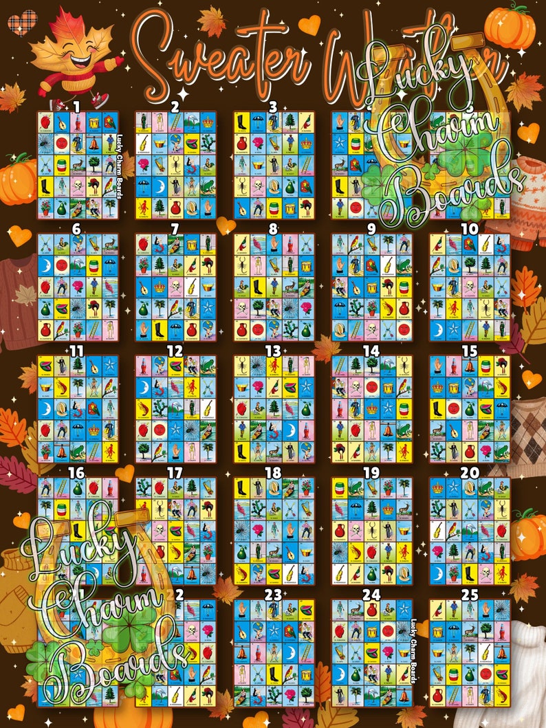 Loteria Board, First to Fill, 5x5, 25 Figures, Full Card, Big Card, 52 ...