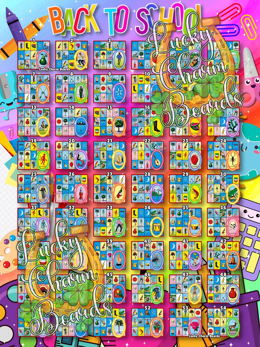 Loteria Board, First to Fill, Big Card, FTF, Full Card, 54 Numbers ...