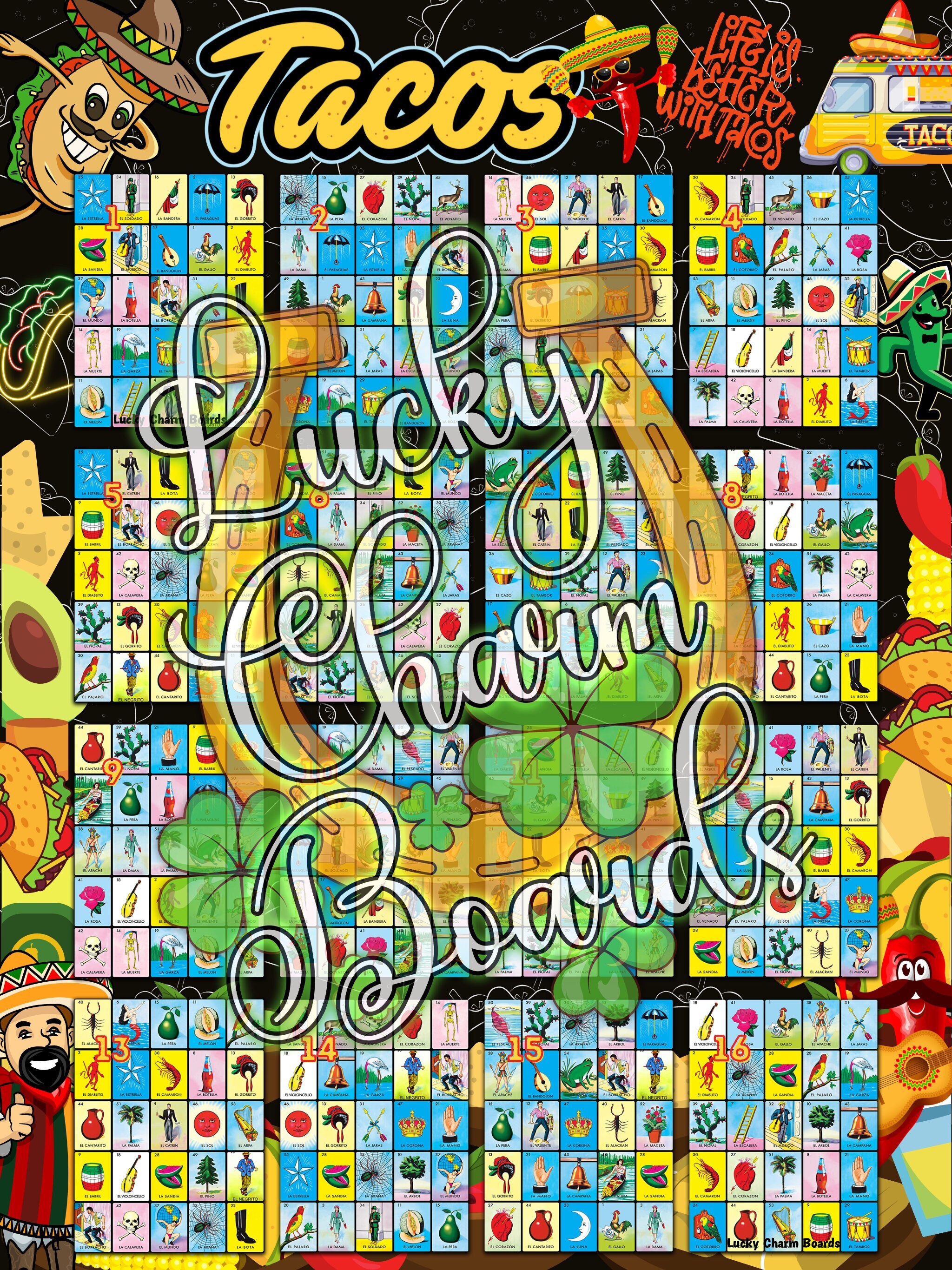 Loteria Board First to Fill 5x5 (25 Figures) Full Card 16 Numbers - Etsy
