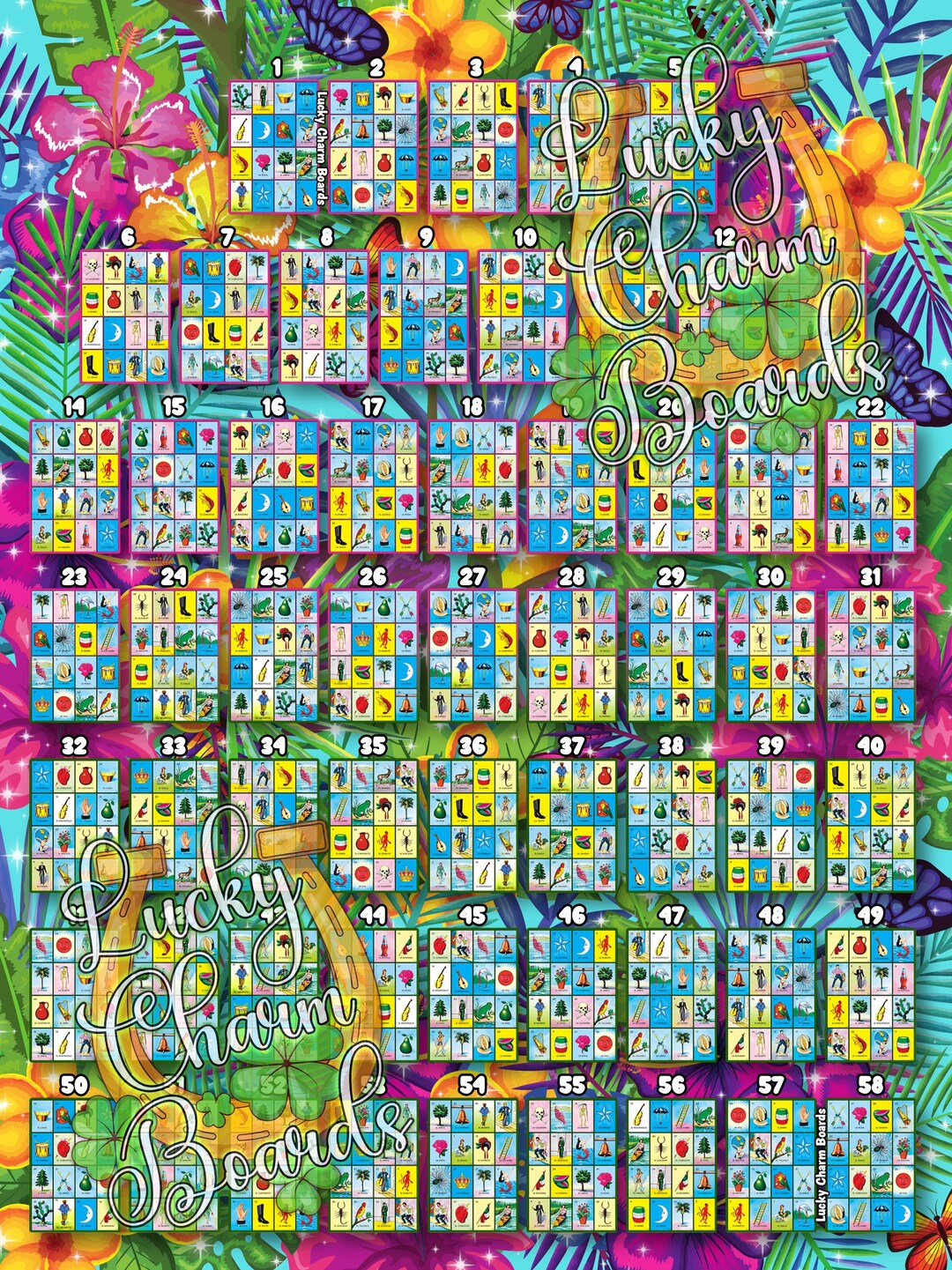 Loteria Board, First to Fill, Full Card, 58 Numbers - Etsy