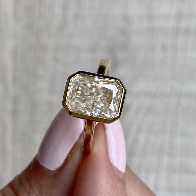 Daily Wear Wedding Ring, Radiant Cut Moissanite Engagement Ring, Unique ...