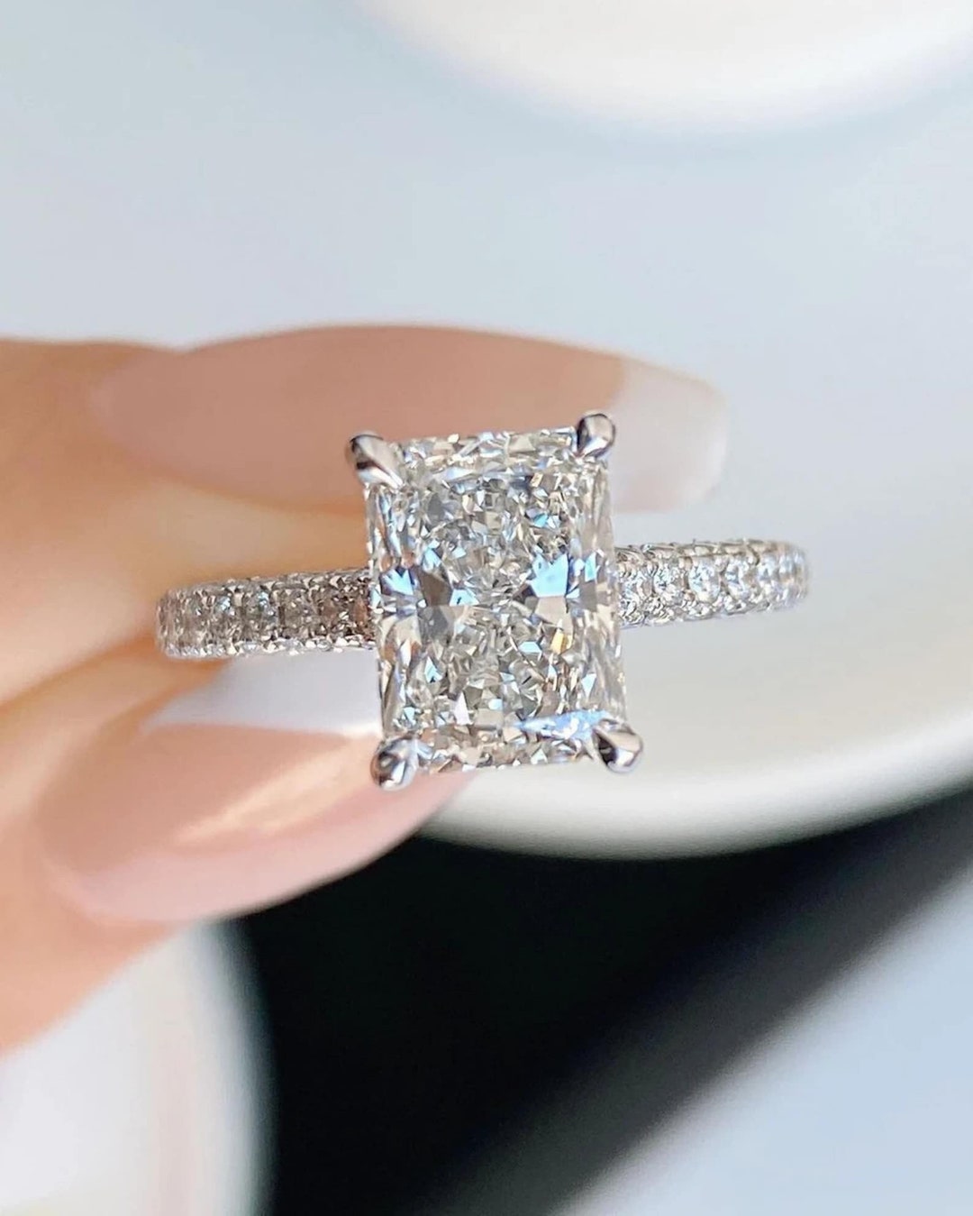 Gorgeous Bridge Style Diamond Ring, 2.0 CT Radiant Cut Moissanite ...