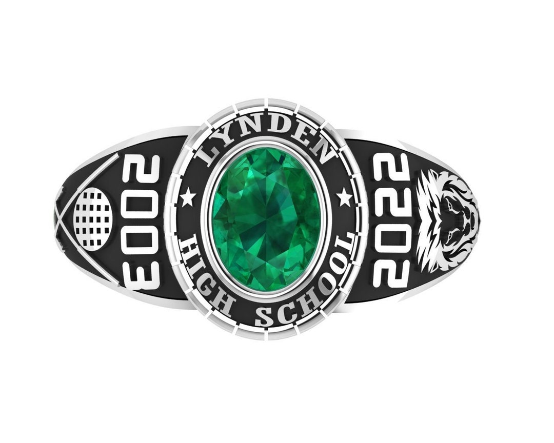 925 Sterling Silver College Class Ring, Oval Cut Simulated Birthstone ...