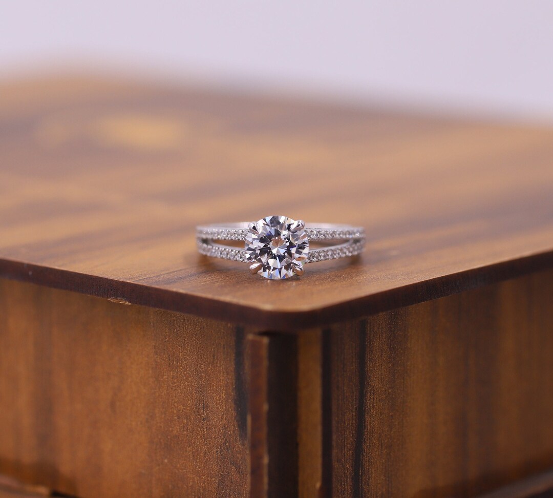 1.0 CT Split Shank Engagement Ring, Personalized Ring, Double Band Ring ...