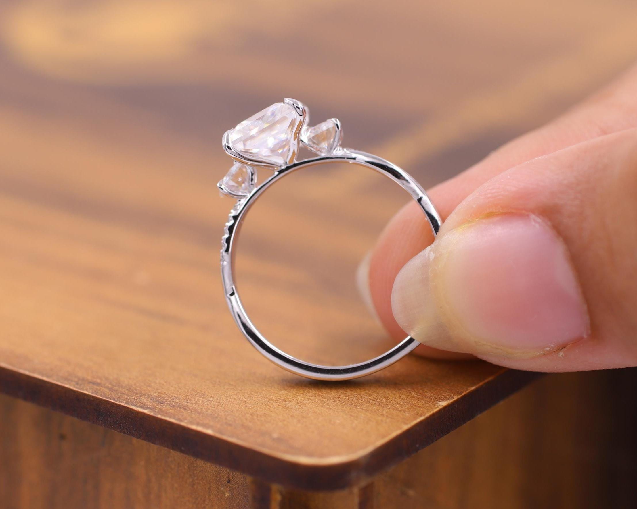Square Cut Wedding Ring, Twisted Designer Ring, Princess Cut Moissanite ...
