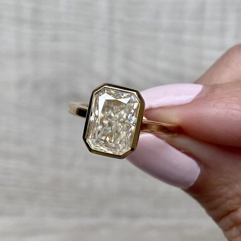Daily Wear Wedding Ring, Radiant Cut Moissanite Engagement Ring, Unique ...